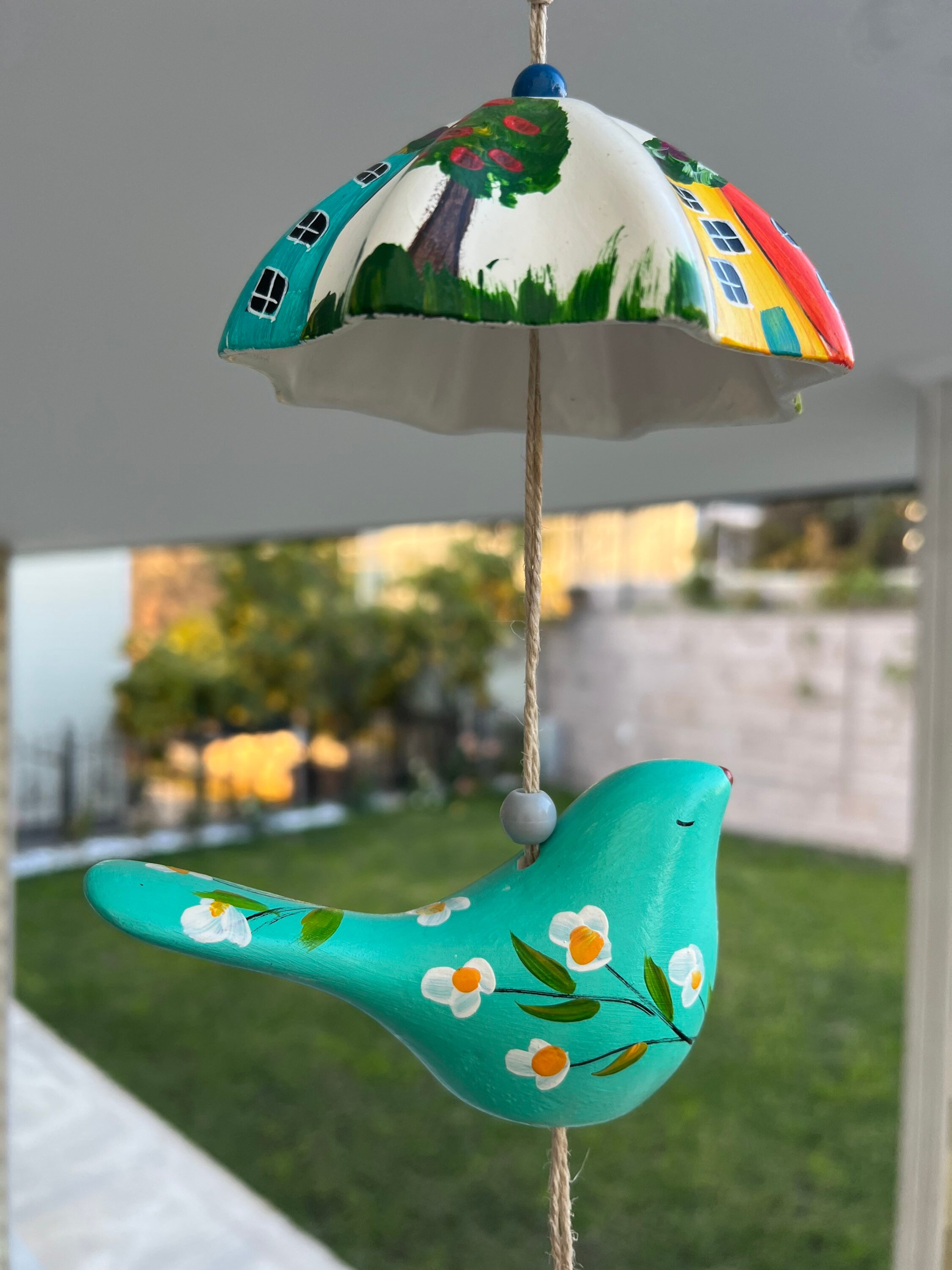 Ceramic Birds With Umbrella Ceiling Hanging - Etsy