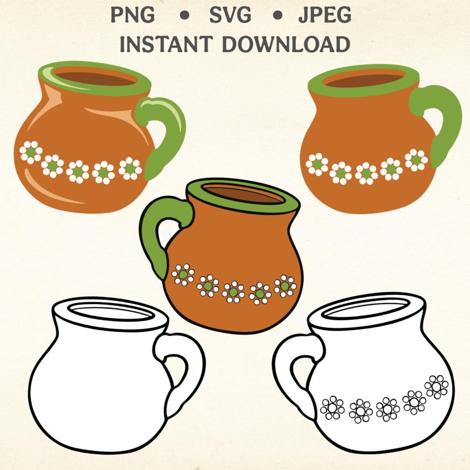 Hand-drawn Jarrito De Barro SVG, Mexican Pottery Clipart (digital ...