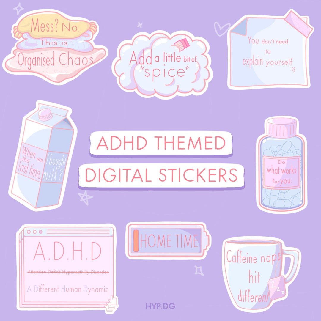 Digital Stickers, Printable ADHD Stickers, Png Stickers, Blue and ...
