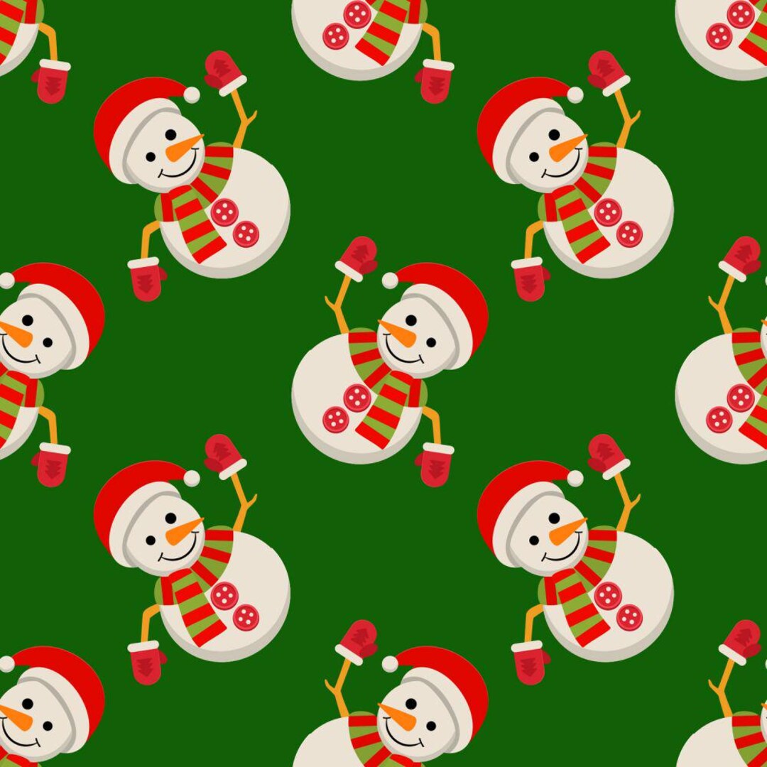 Christmas Waving Snowmen on Green 100% Cotton - Etsy