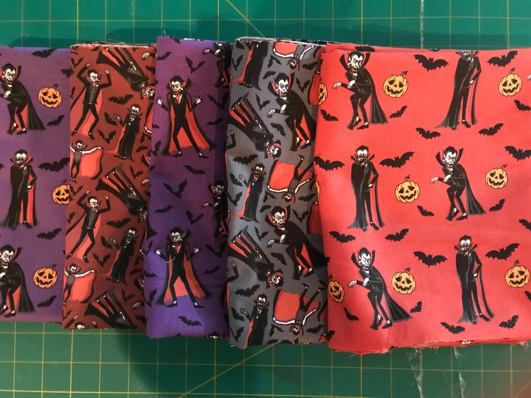 Halloween Vampires 100% Cotton 1 Yard Precut Fabric Bundles, 5 Pieces ...