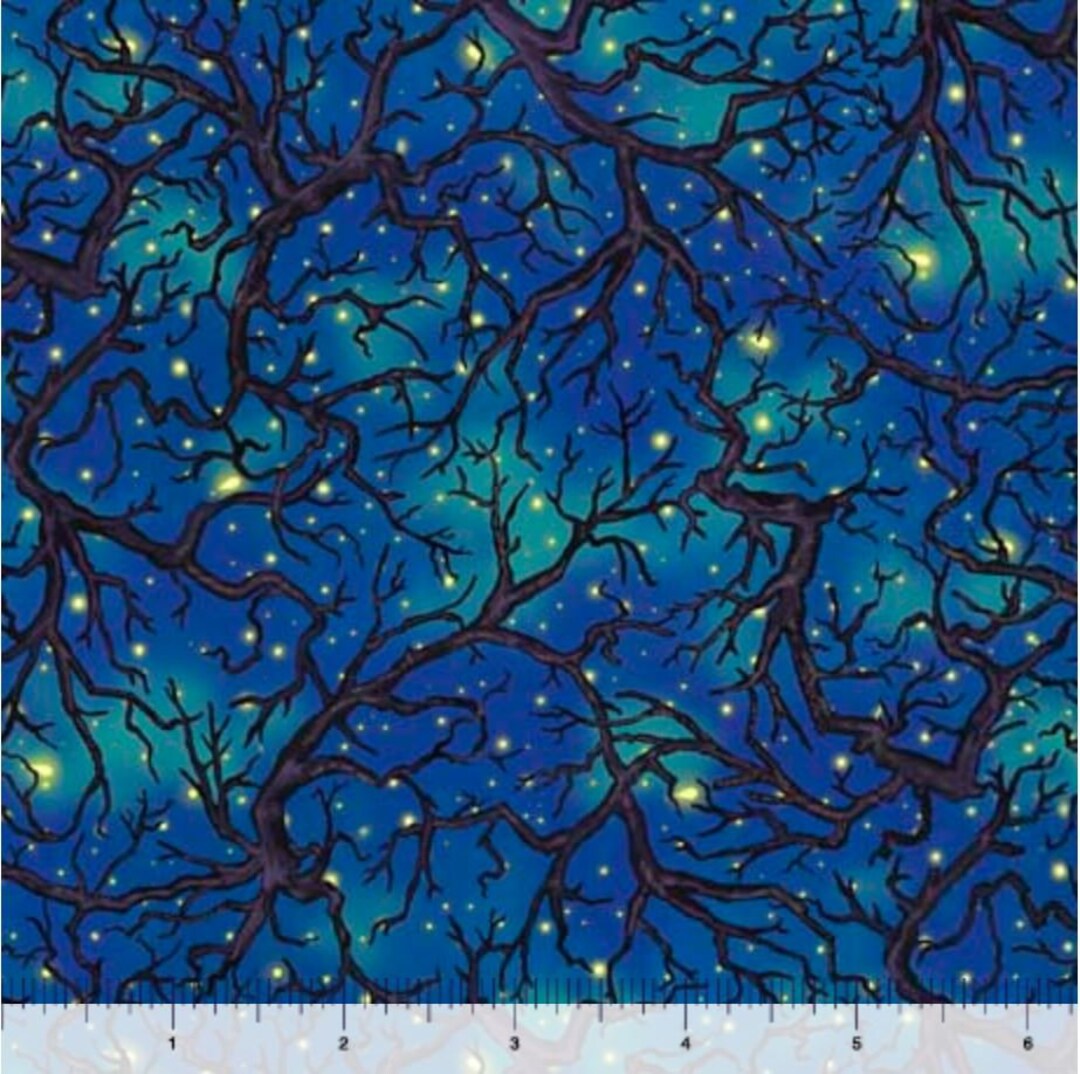 44 X 36 Tree and Branch Toss on Blue Quilting Treasures 100% Cotton ...