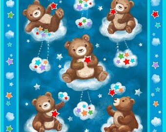 Baby Bear Sleeping on the Moon Fabric Panel - Etsy