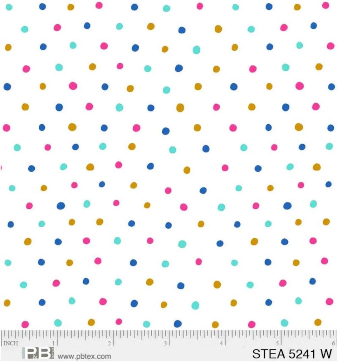 44 X 36 Multi Colored Dots on White 100% Cotton Fabric All Over Print ...