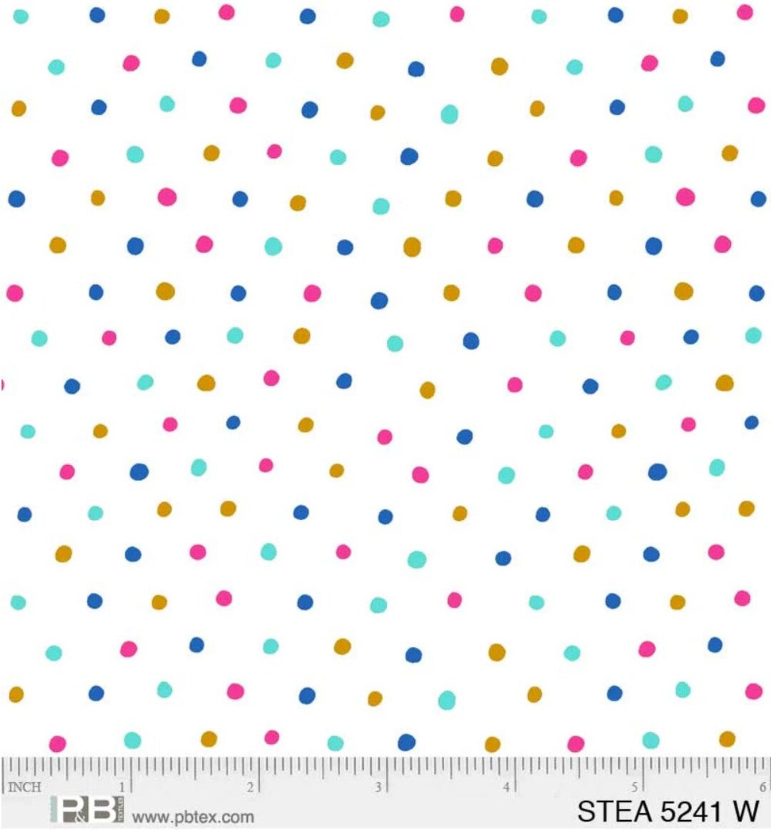 44 X 36 Multi Colored Dots on White 100% Cotton Fabric All Over Print ...