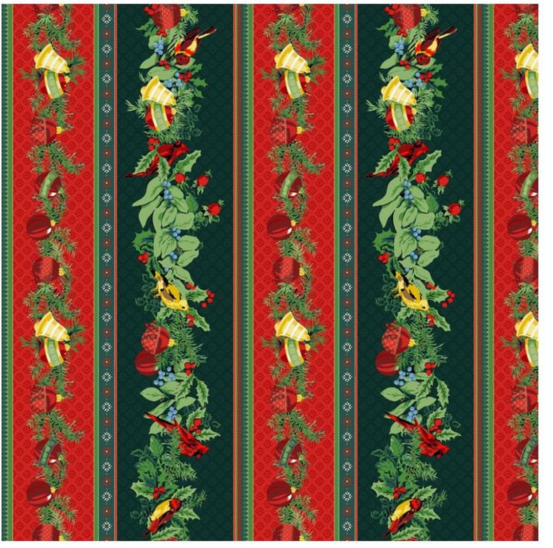 44 X 36 Christmas Border Stripe Green Metallic Maywood Studio 100% ...