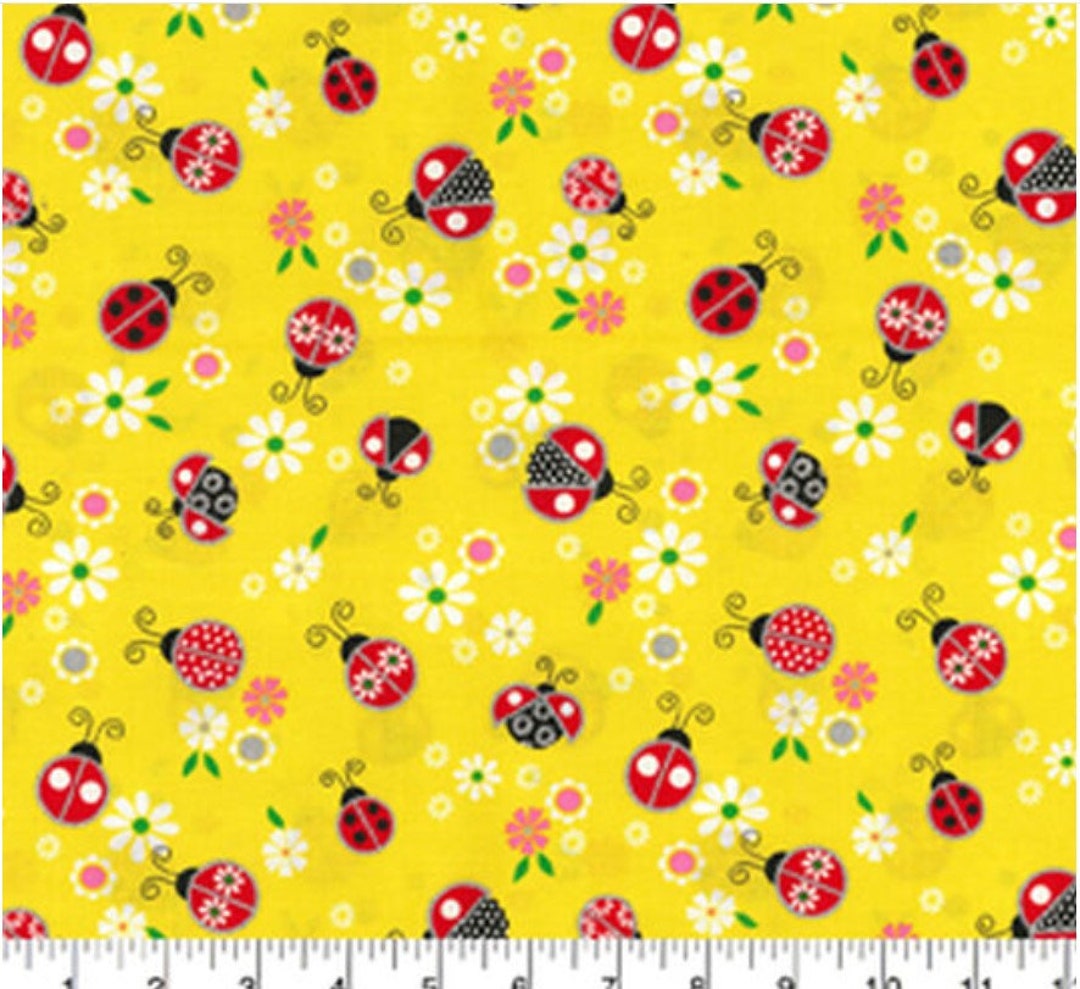 45 X 36 Glittery Ladybugs on Yellow 100% Cotton Fabric 36 X 45 - Etsy