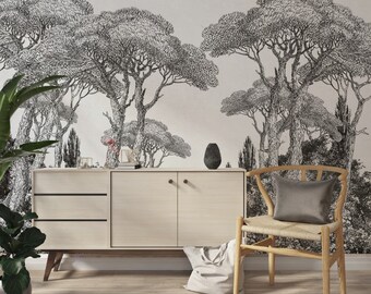 Black and White Tree Mural - Etsy