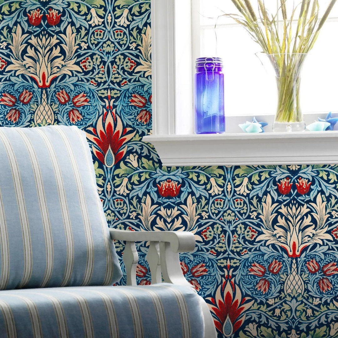 William Morris Wallpaper Floral Pattern Traditional Vlies - Etsy
