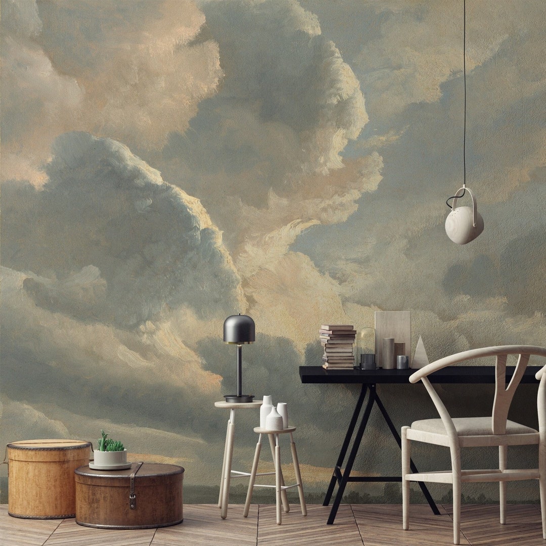 Vintage Wallpaper Cloud Mural Painting Peel Stick - Etsy