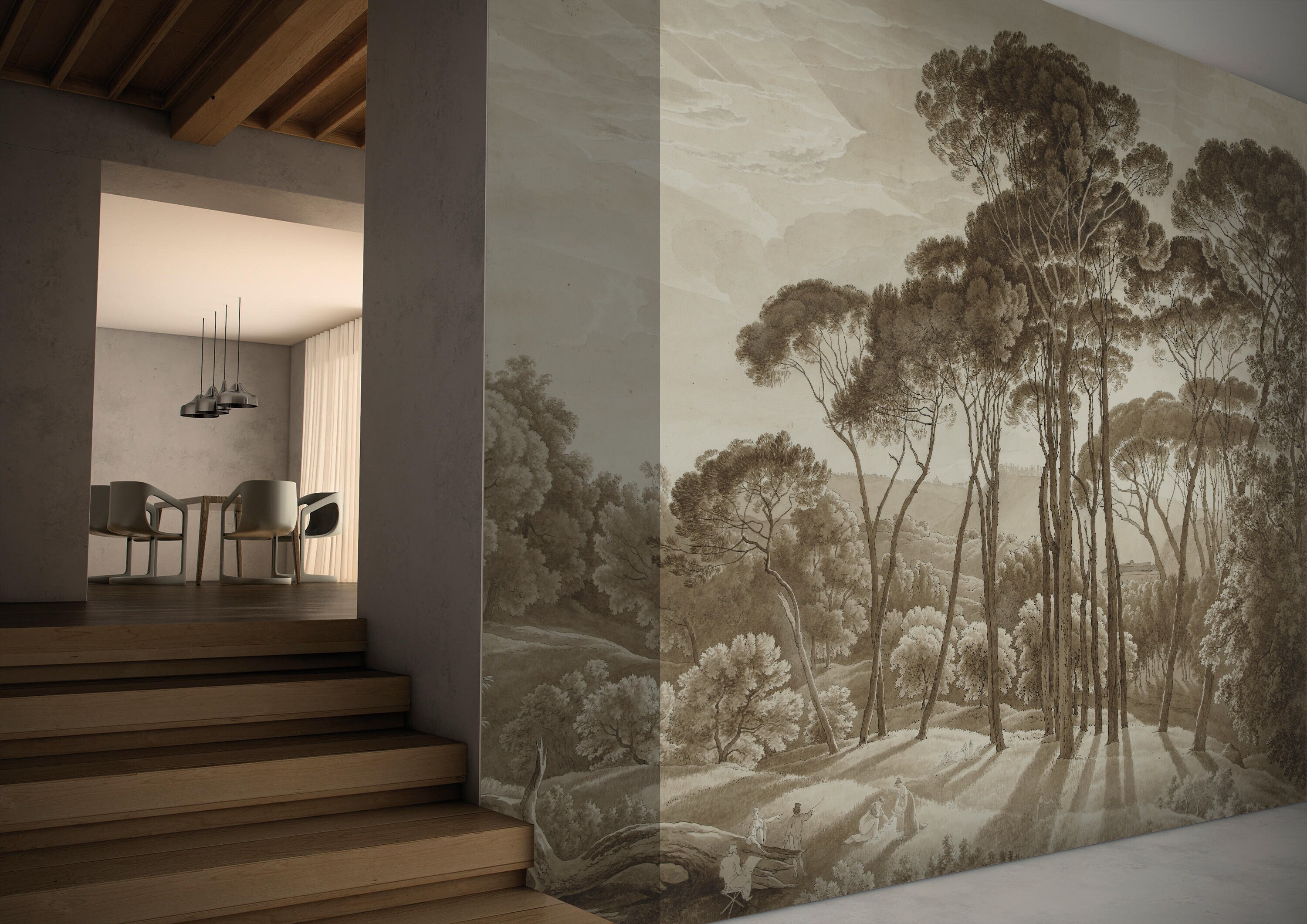Vintage Engraved Wallpaper of Tree Scenic Tropical Landscape - Etsy