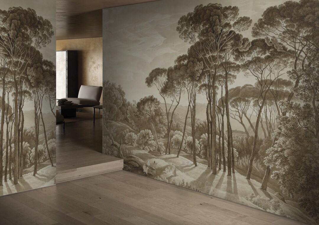 Vintage Engraved Wallpaper of Tree Scenic Tropical Landscape - Etsy
