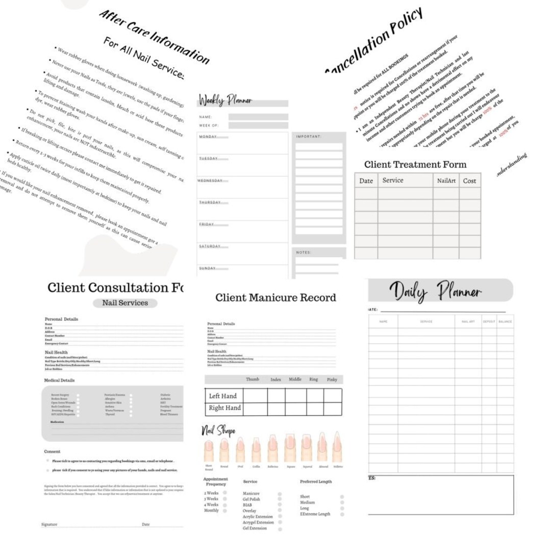 Nail Tech Form Bundle editable & Printable - Etsy