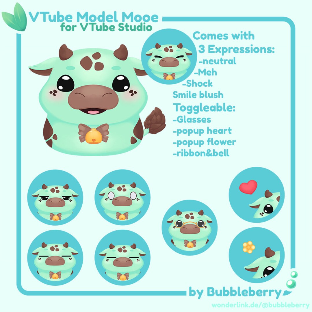 Vtube Mint Cow Ready to Use model Rig - Etsy