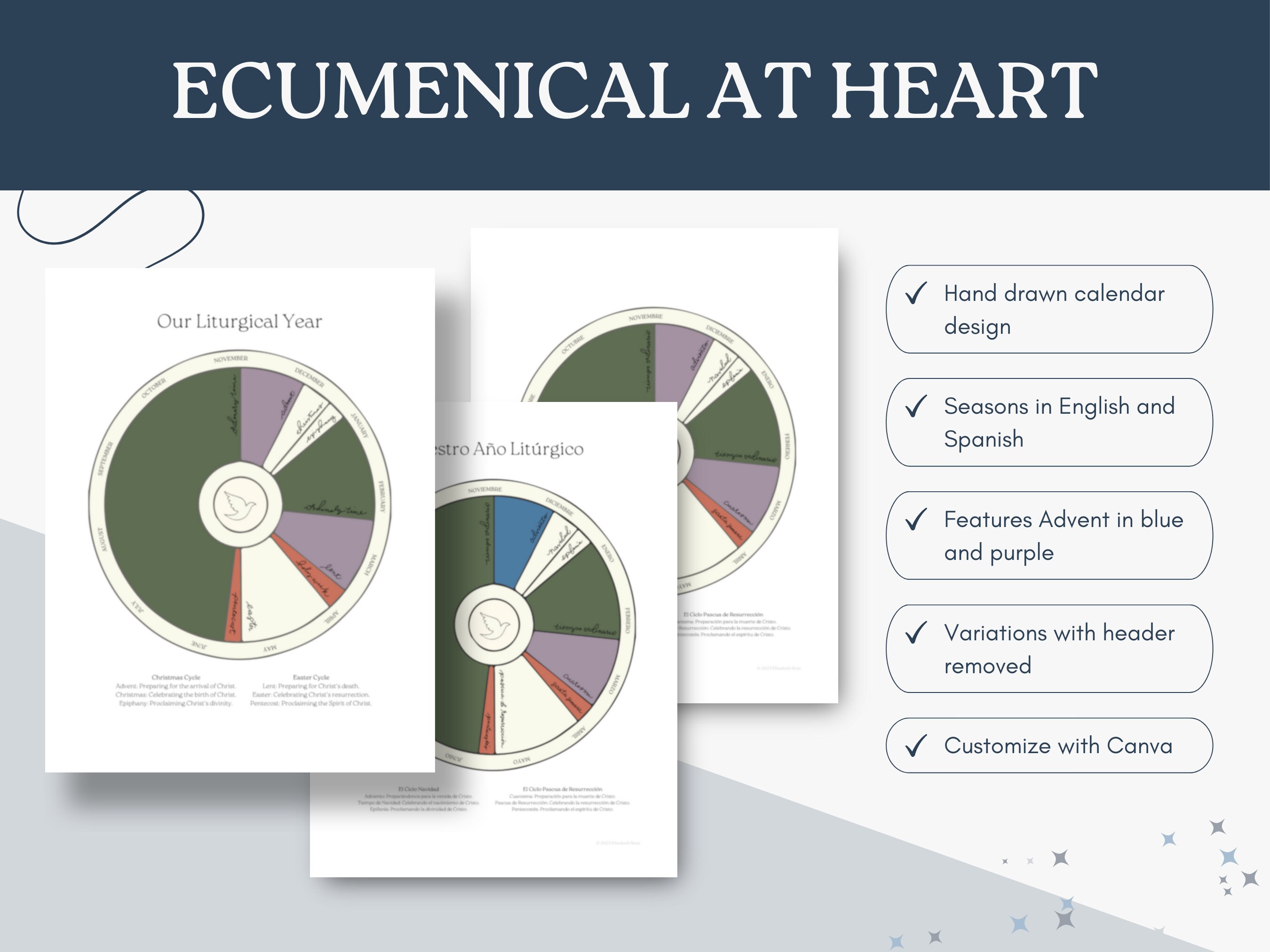 Liturgical Calendar Wheel in Spanish and English Perpetual Christian ...