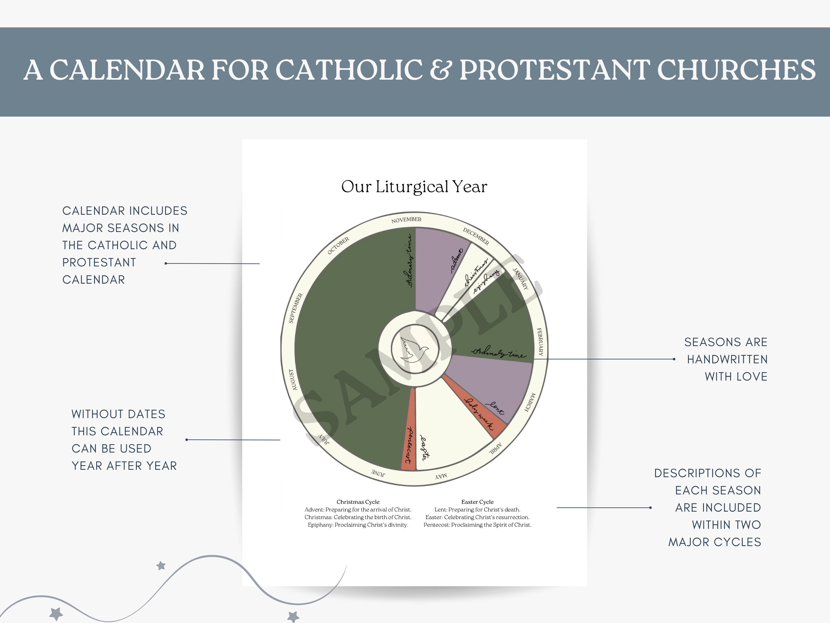 Liturgical Calendar Wheel in Spanish and English Perpetual Christian ...