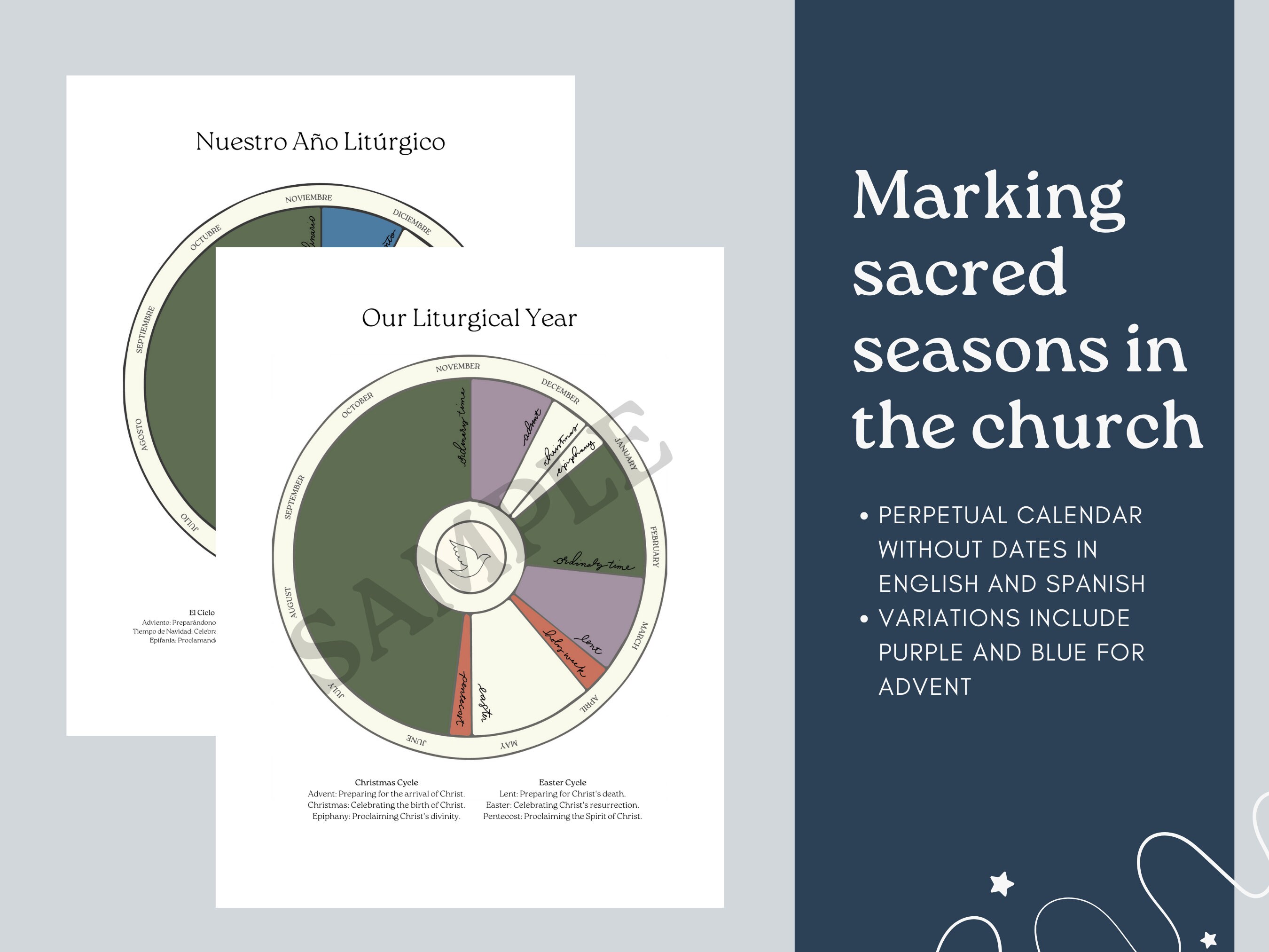 Liturgical Calendar Wheel in Spanish and English Perpetual Christian ...