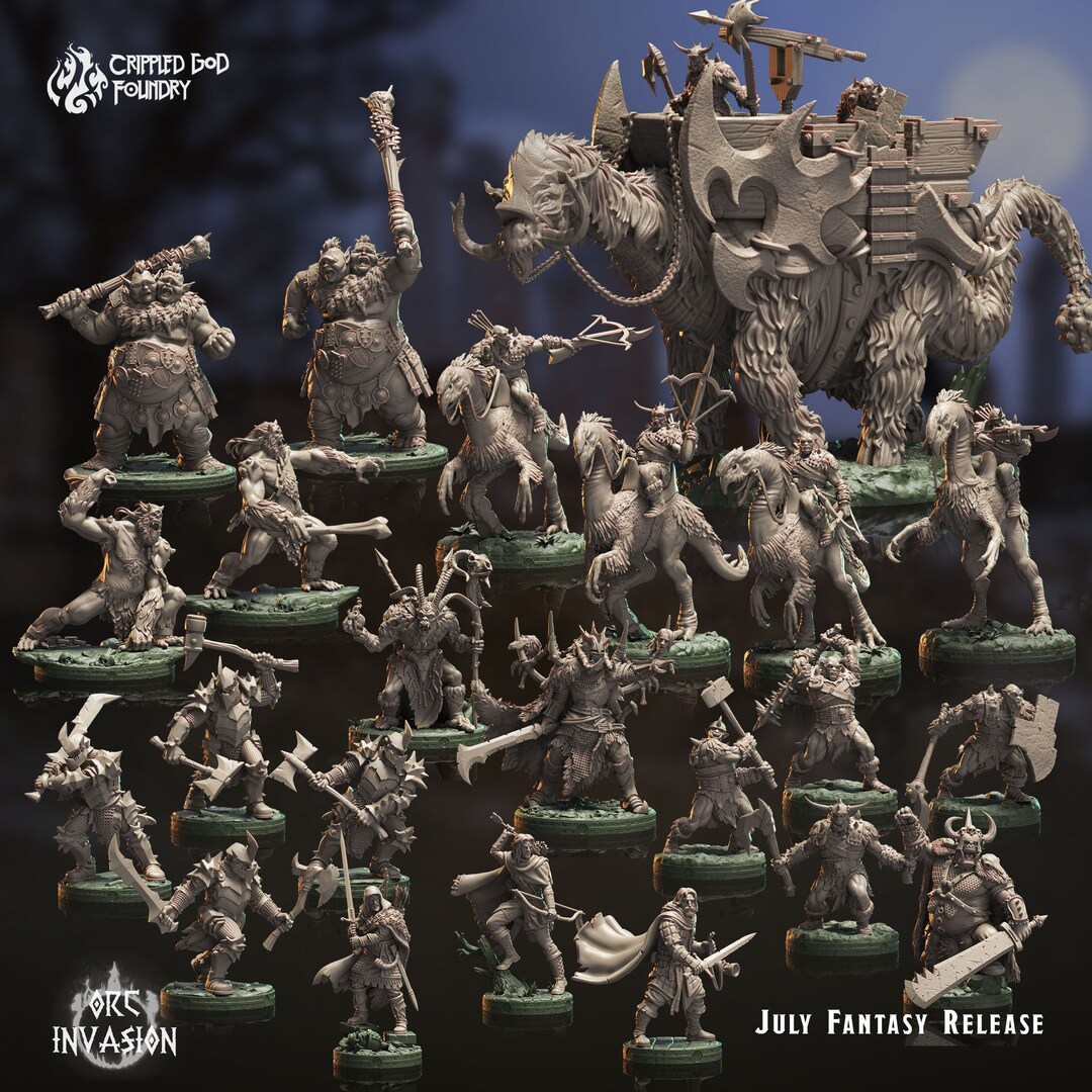 Orc Invasion: 42 Orc Miniatures, Fantasy Figures, D&D Minis, RPG Tabletop, Pathfinder 5e, Orc ...