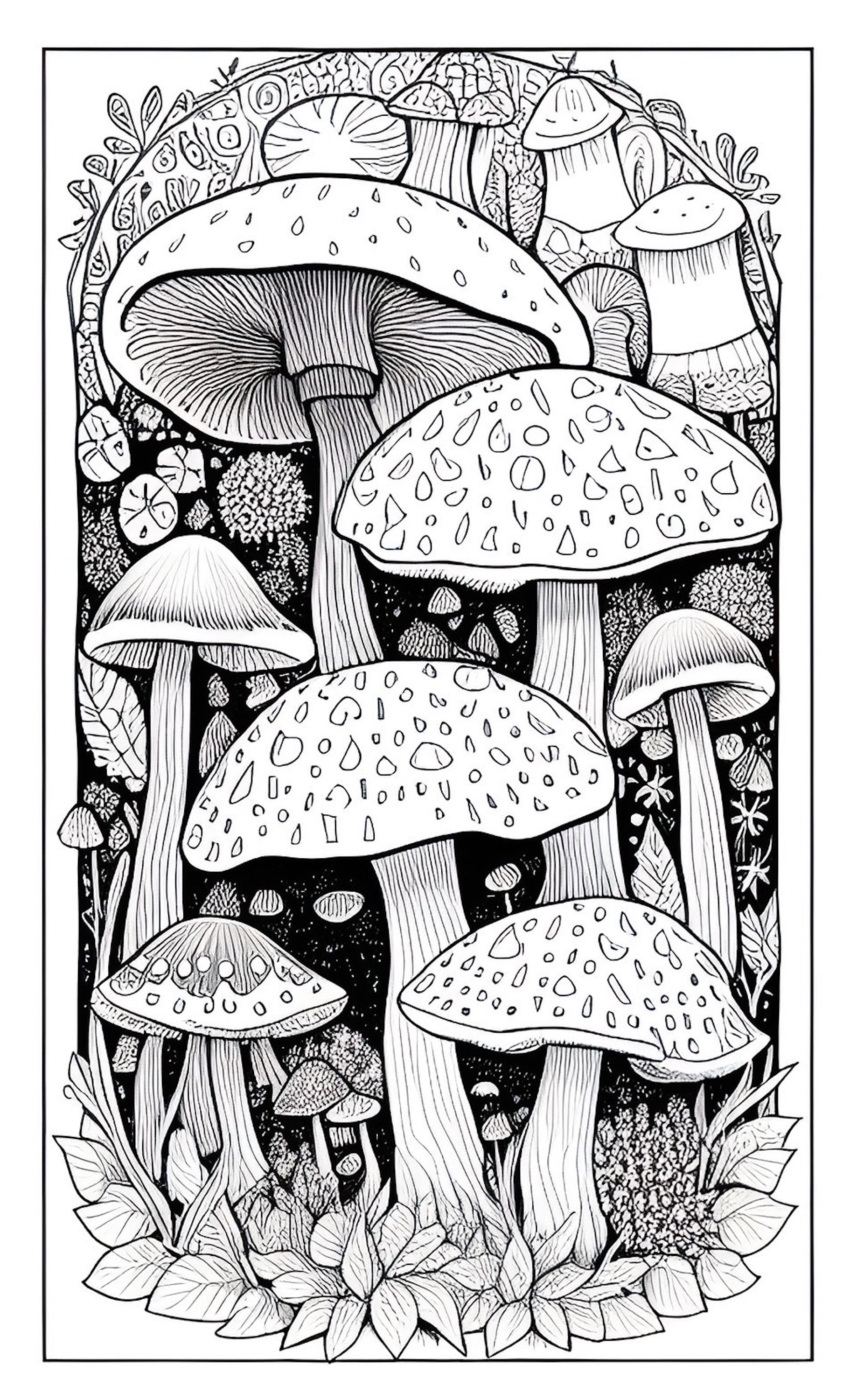 Mushroom Coloring Book, 10 Digital Coloring Book Pages, Adult Coloring ...