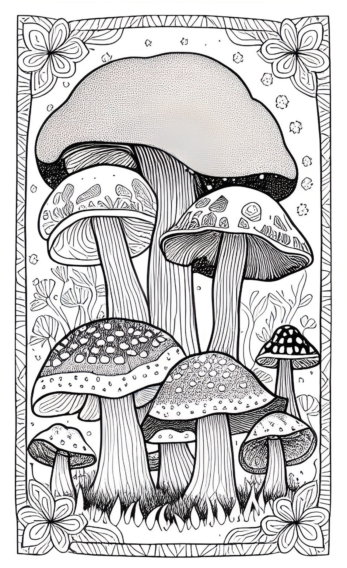 Mushroom Coloring Book, 10 Digital Coloring Book Pages, Adult Coloring ...