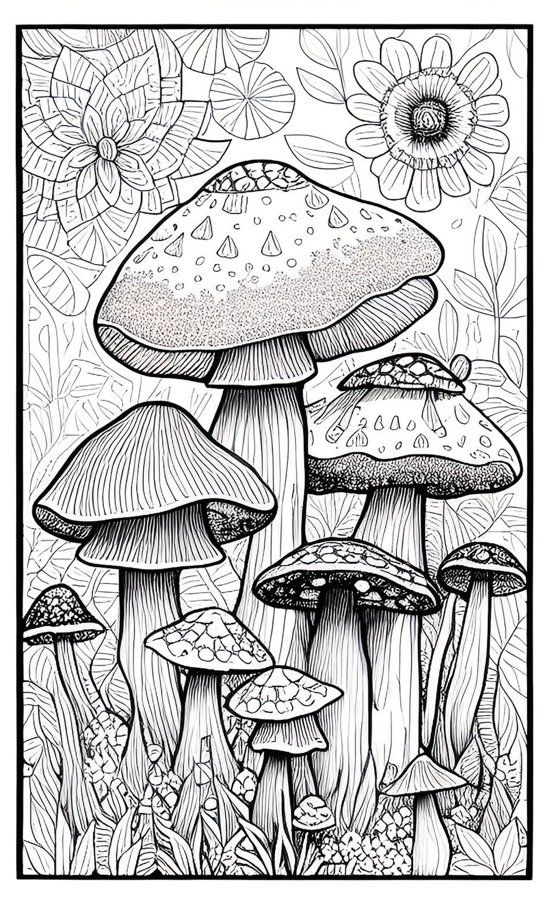 Mushroom Coloring Book, 10 Digital Coloring Book Pages, Adult Coloring ...