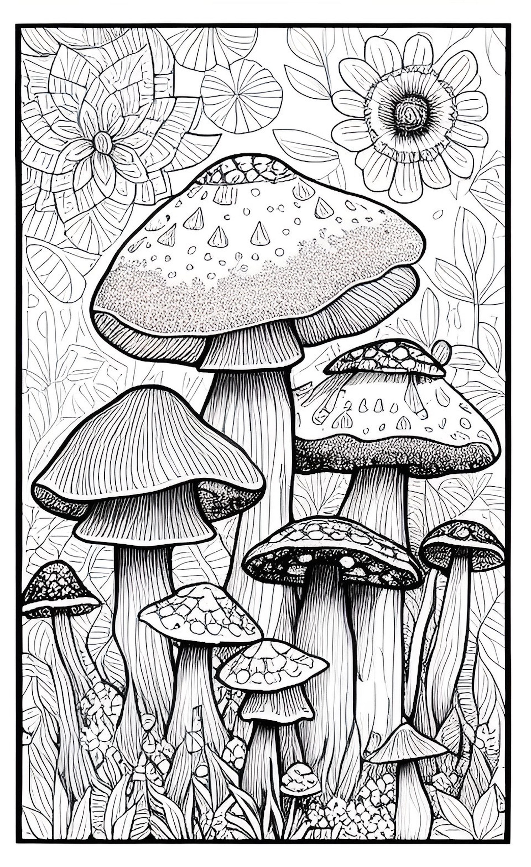 Mushroom Coloring Book, 10 Digital Coloring Book Pages, Adult Coloring ...