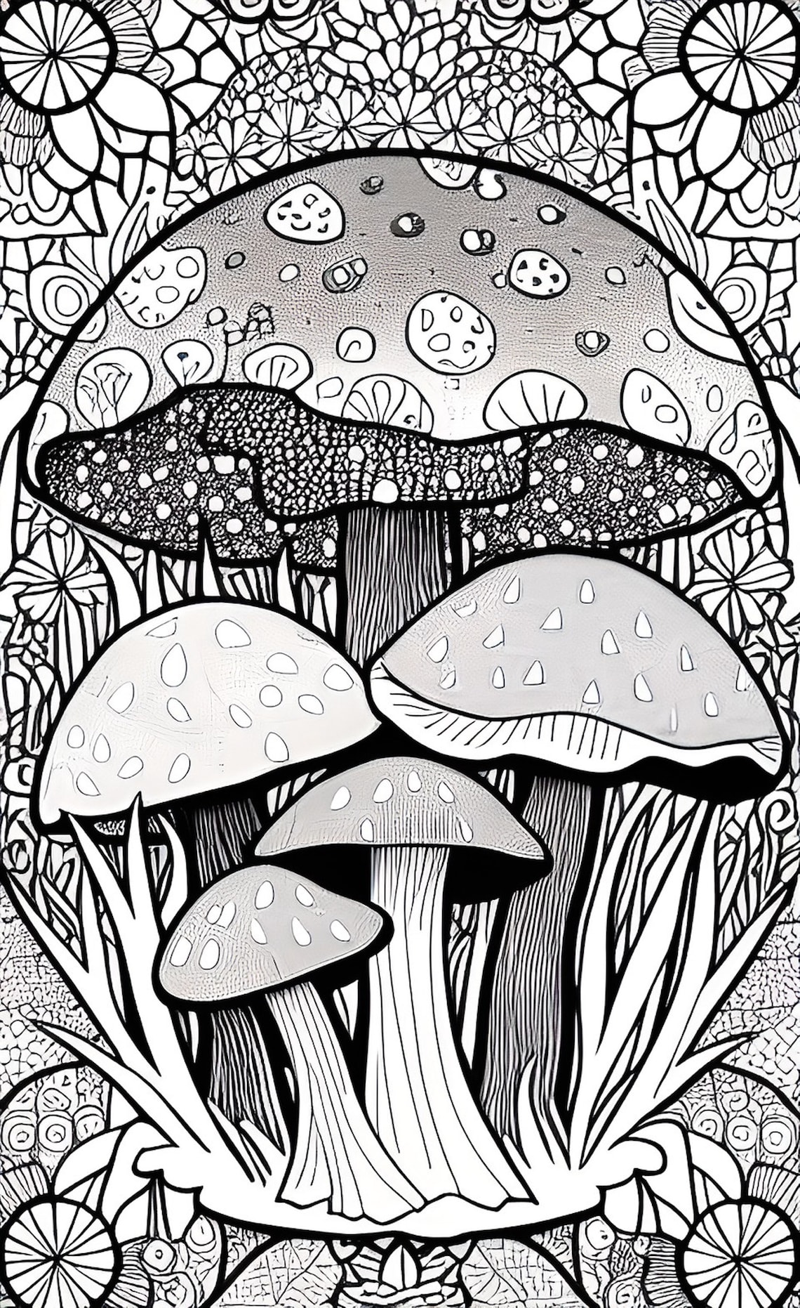 Mushroom Coloring Book, 10 Digital Coloring Book Pages, Adult Coloring ...