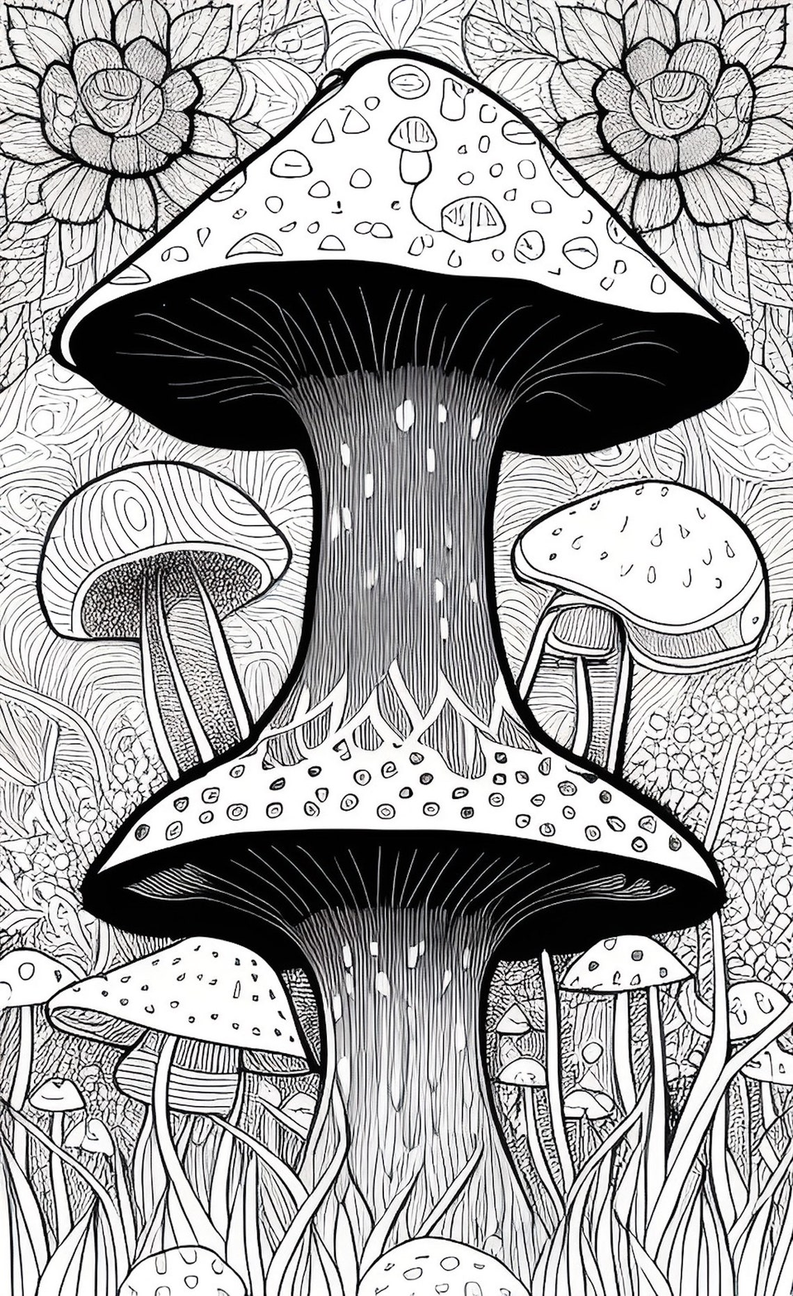 Mushroom Coloring Book, 10 Digital Coloring Book Pages, Adult Coloring ...
