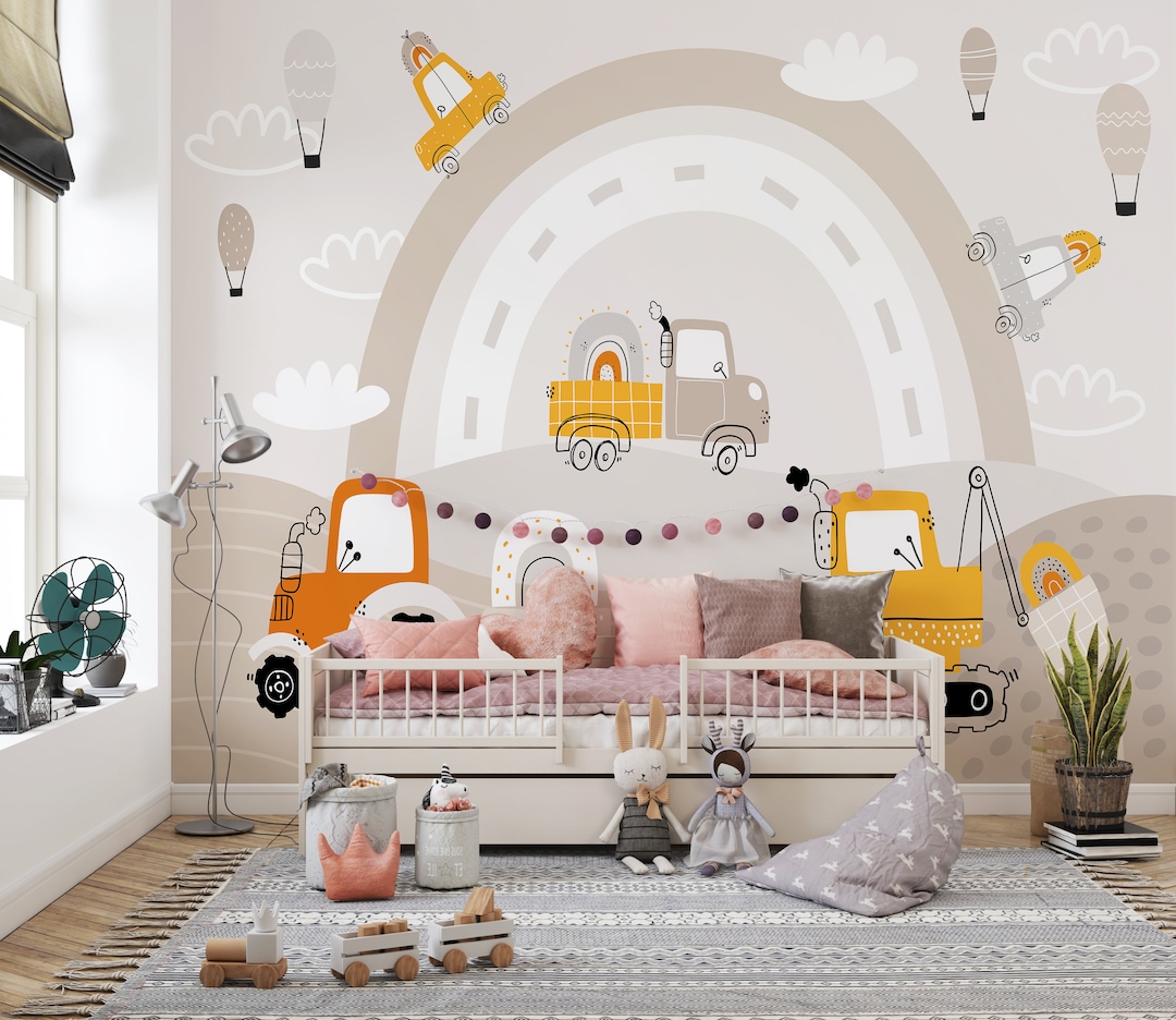 Mural Wallpaper With Digger, Tractor, Truck Shapes for Kids Room - Etsy ...