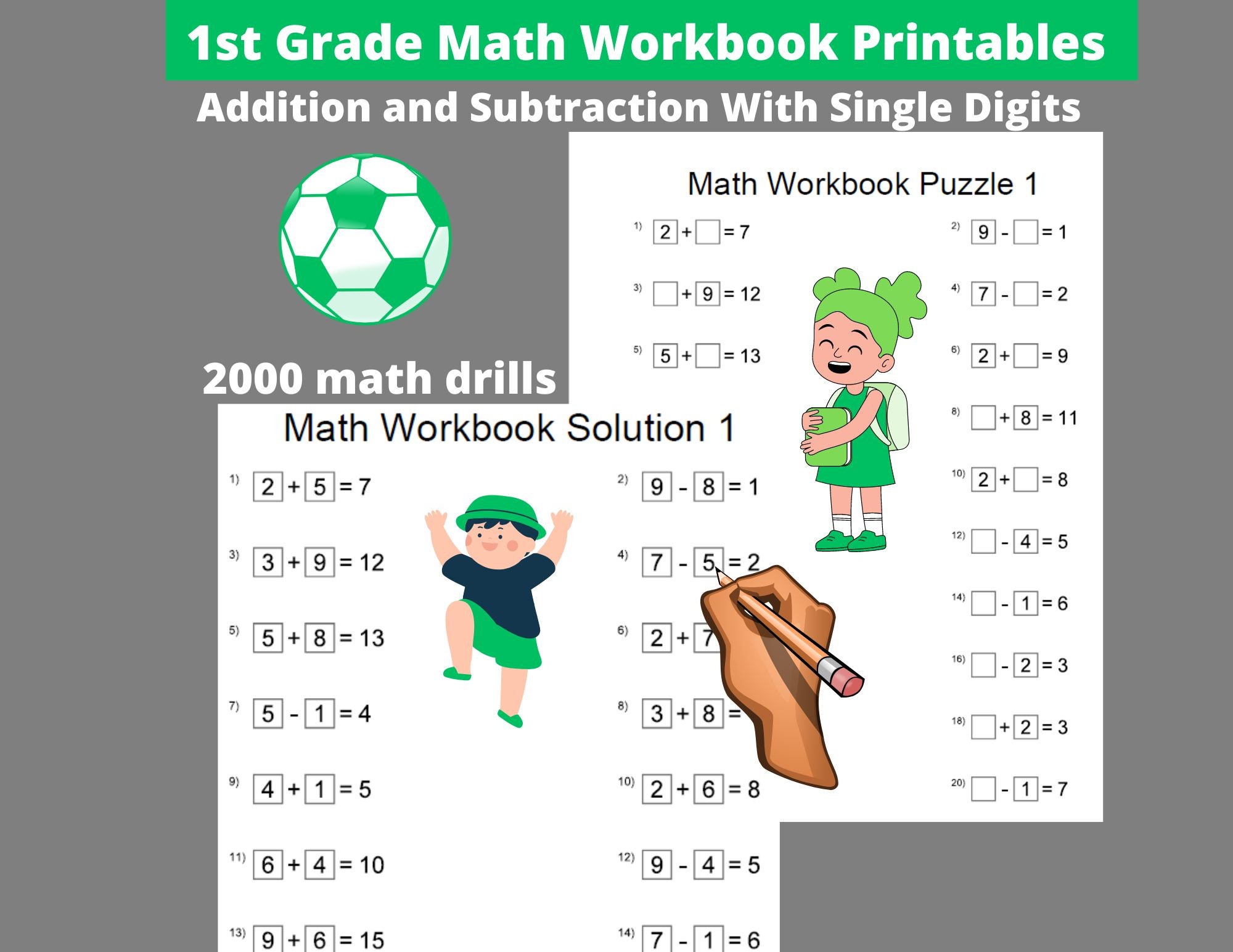 Math Worksheets Bundle of 2000 Printable Math Drills With Addition and ...