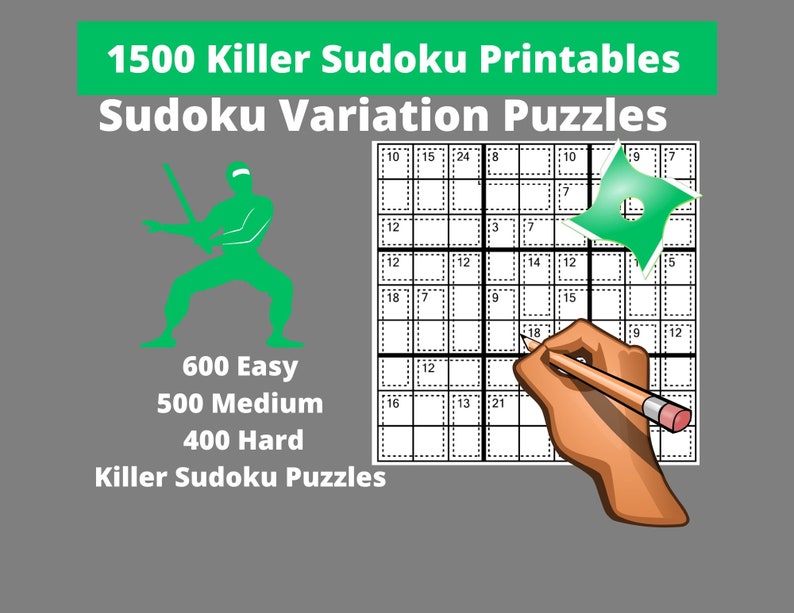 Easy, Medium and Hard Killer Sudoku Puzzles Printable PDF - Bundle of ...