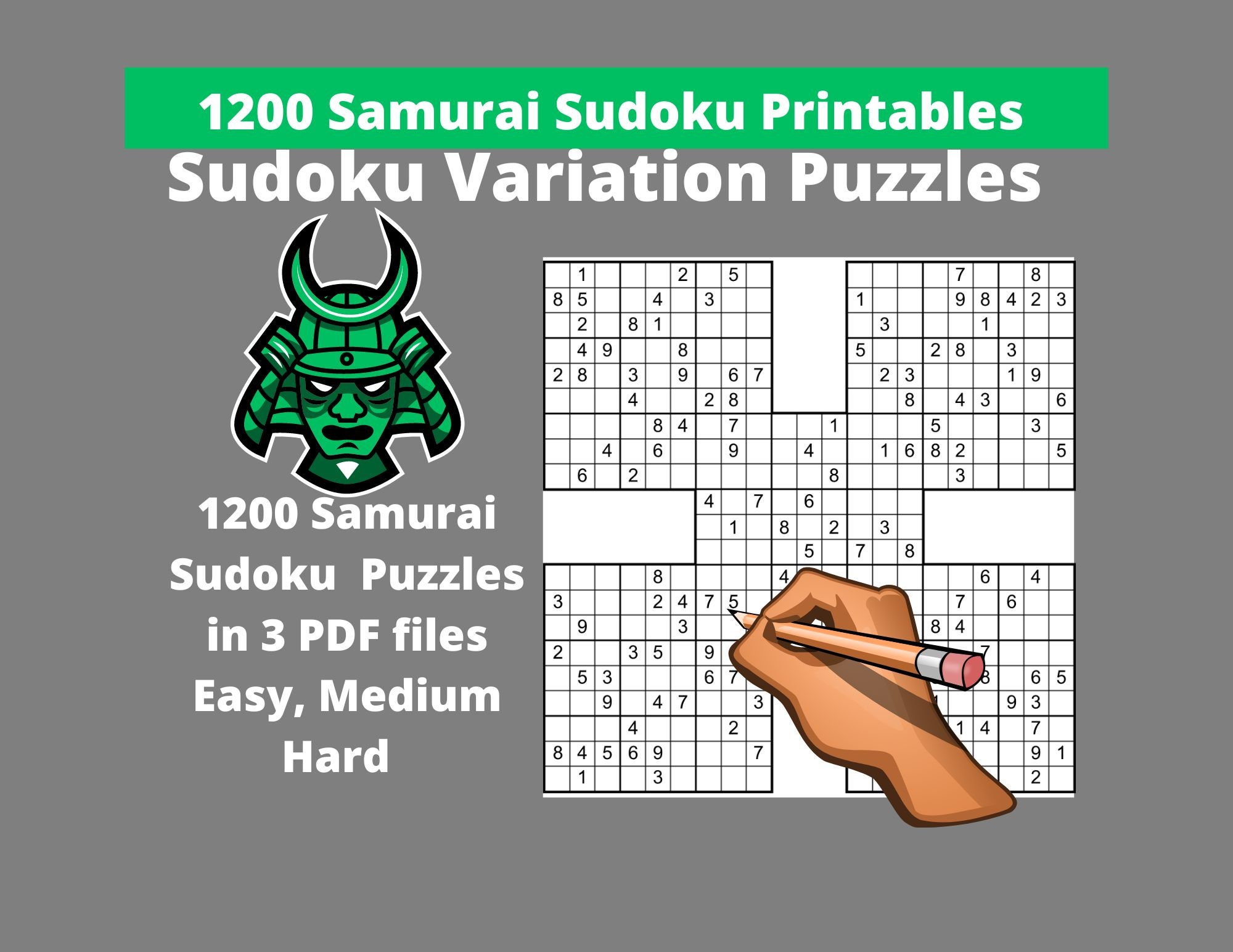 Easy, Medium and Hard Samurai Sudoku Puzzles Printable PDF - Bundle of ...