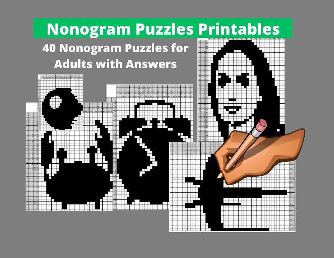 40 Nonogram Puzzles for Adults With Answers - Picross, Hanjie, Griddler ...