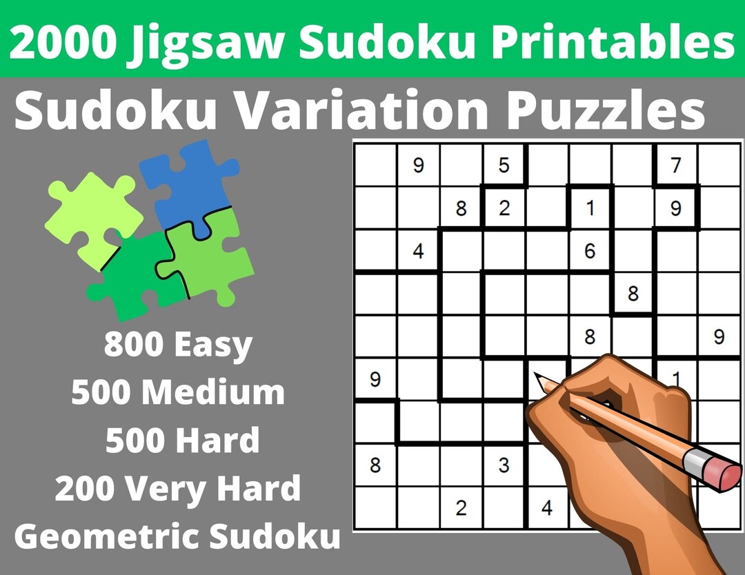 Easy, Medium and Hard Jigsaw Sudoku Puzzles Printable PDF Bundle of ...
