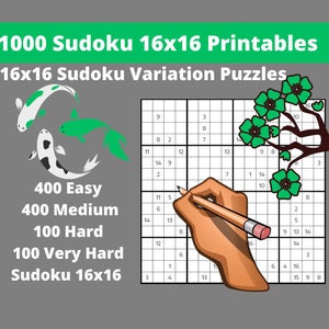 Bundle of 1000 Sudoku 16x16 Printable PDF - Easy, Medium and Hard ...
