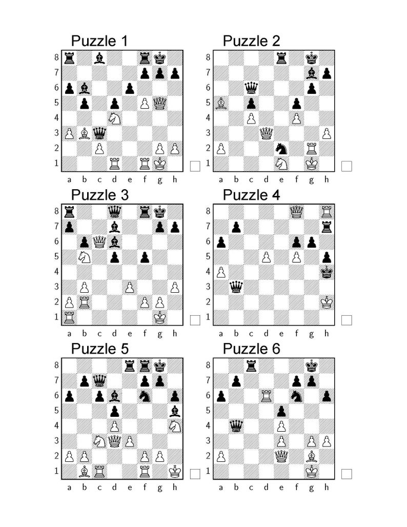 1200 Medium Chess Puzzles in Two Moves Printable PDF Instant Download ...