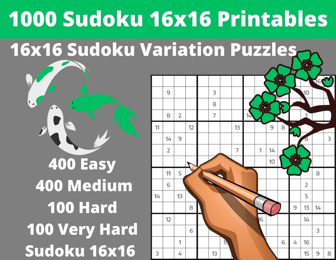 Bundle of 1000 Sudoku 16x16 Printable PDF Easy Medium and - Etsy