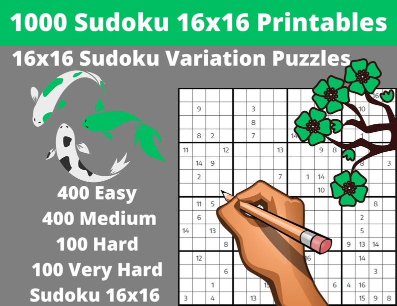 Bundle of 1000 Sudoku 16x16 Printable PDF - Easy, Medium and Hard ...
