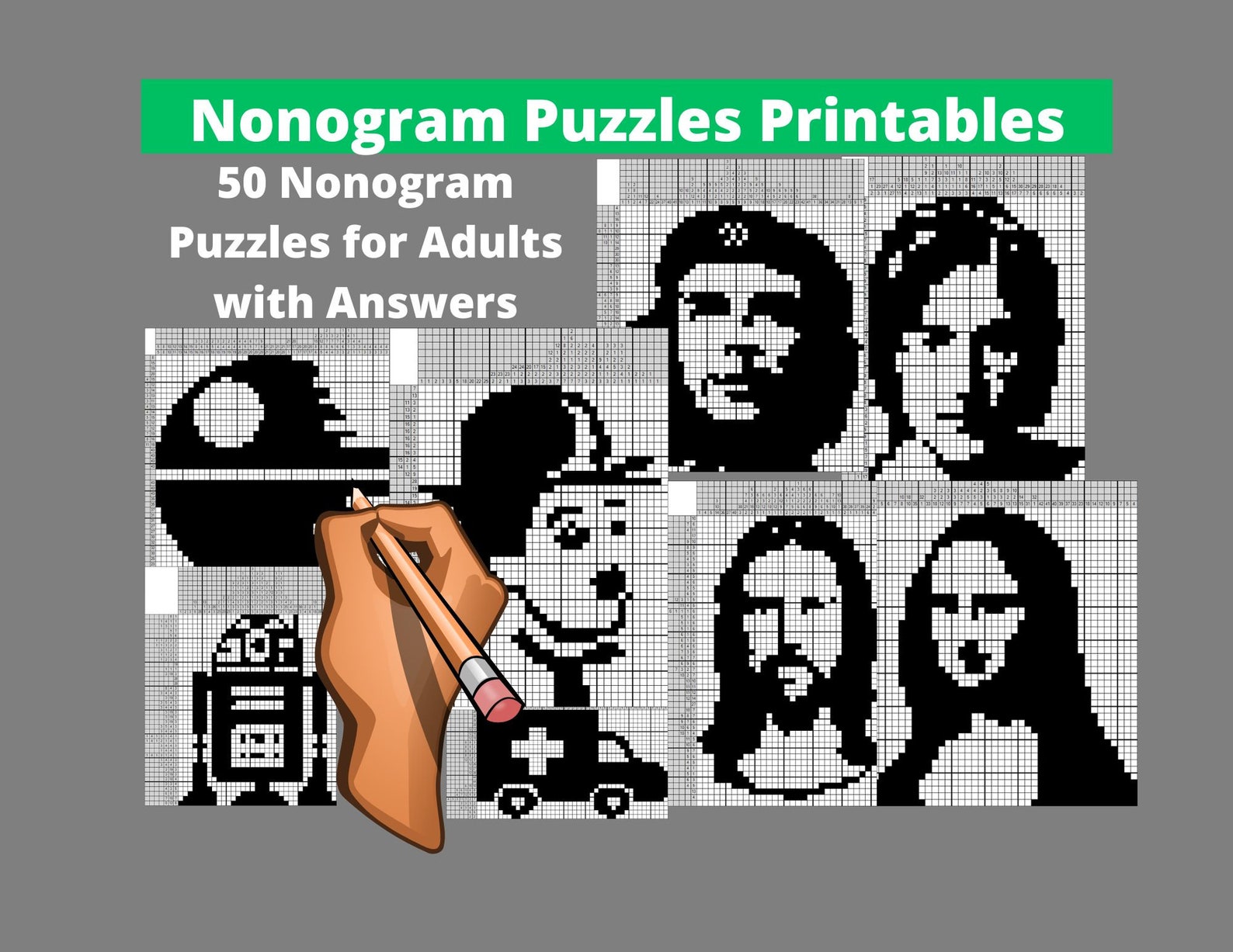 Bundle of 50 Nonogram Puzzles for Adults With Answers - Instant ...