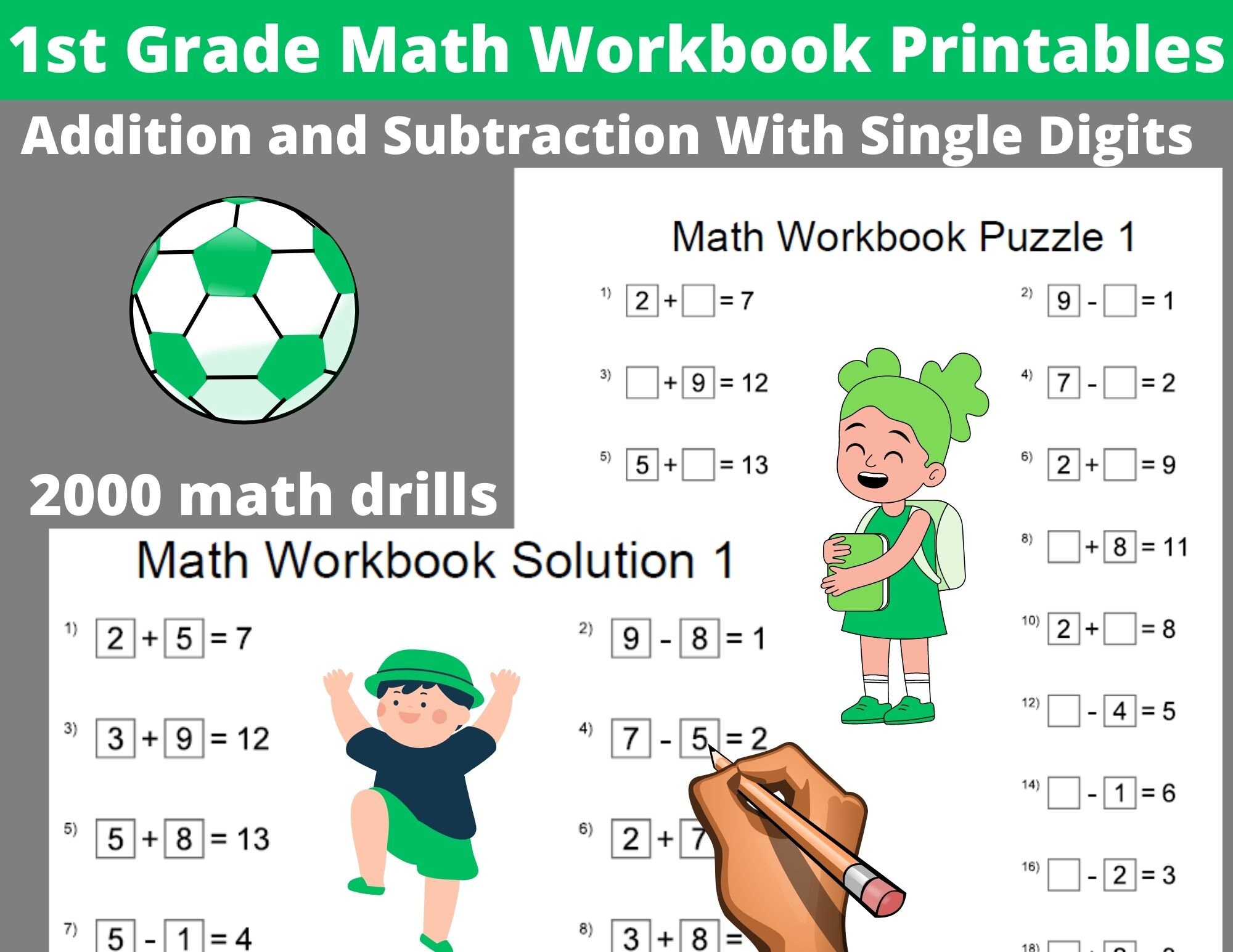 Math Worksheets Bundle of 2000 Printable Math Drills With Addition and ...