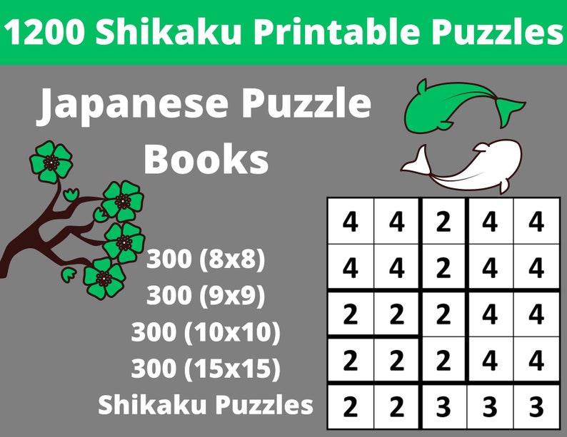 Shikaku Puzzles Printable PDF Bundle of 1200 Japanese Puzzles With ...