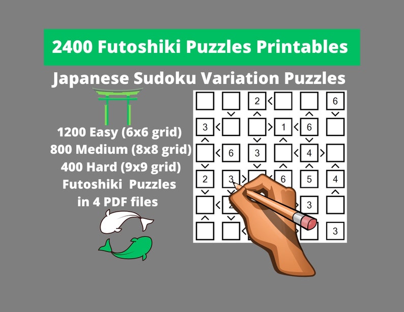 Easy, Medium and Hard Futoshiki Puzzles Printable PDF - 2400 Hutoshiki ...