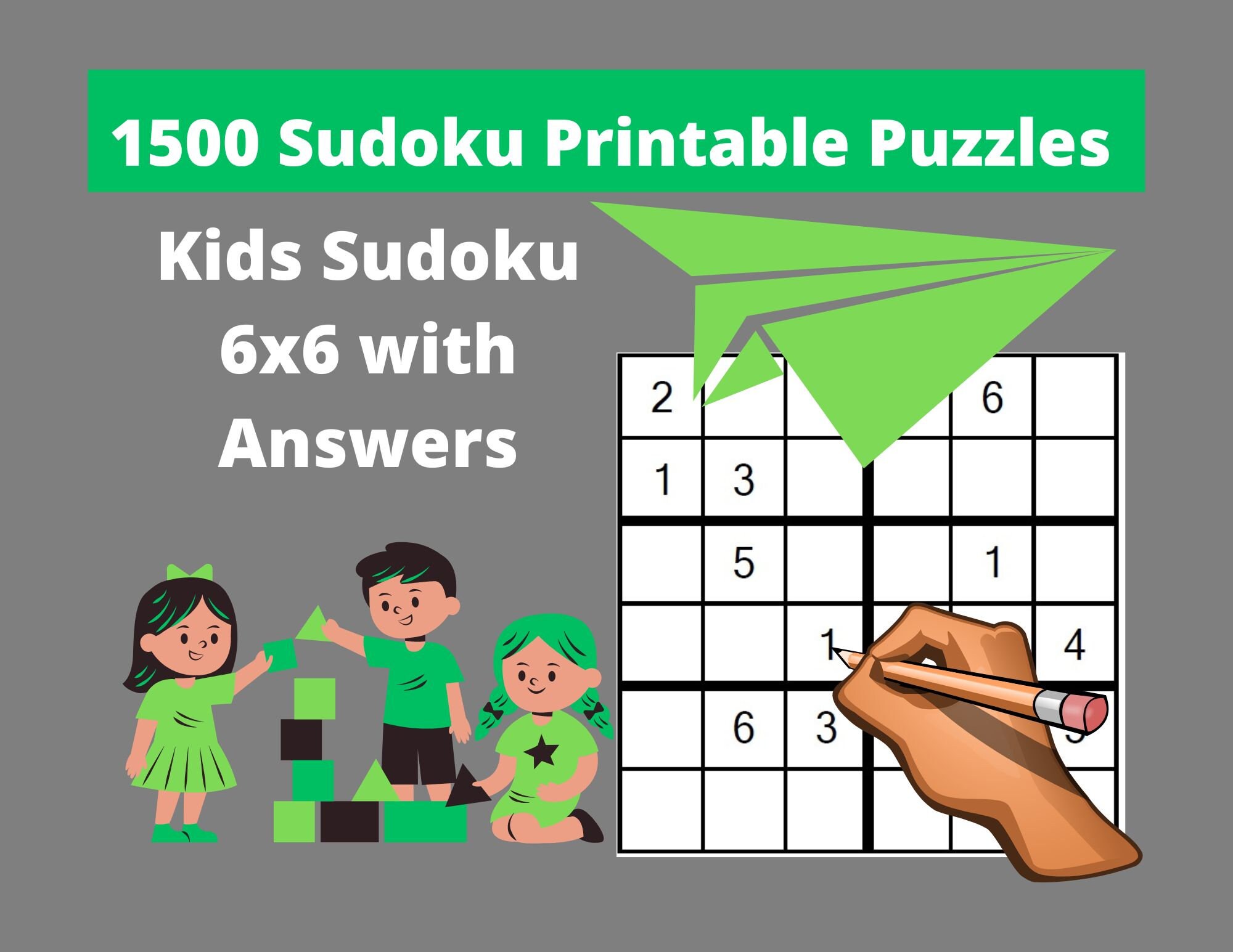 Printable PDF Sudoku for Kids 6x6 - Bundle of 1500 Children Puzzles ...