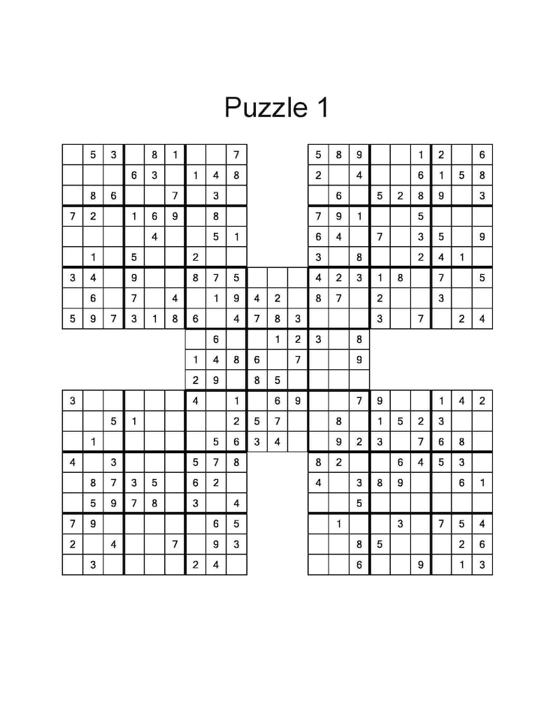 Easy, Medium and Hard Samurai Sudoku Puzzles Printable PDF - Bundle of ...