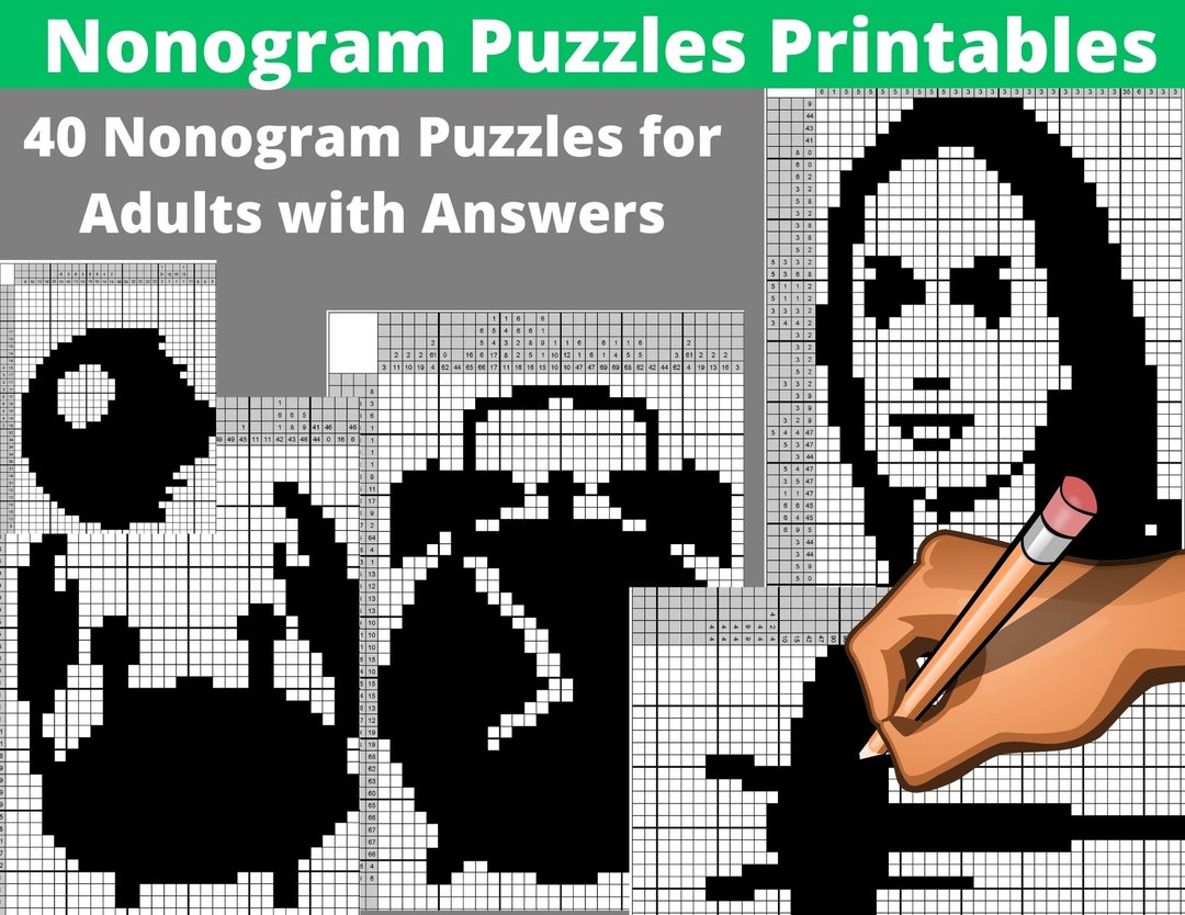 40 Nonogram Puzzles for Adults With Answers Picross, Hanjie, Griddler ...