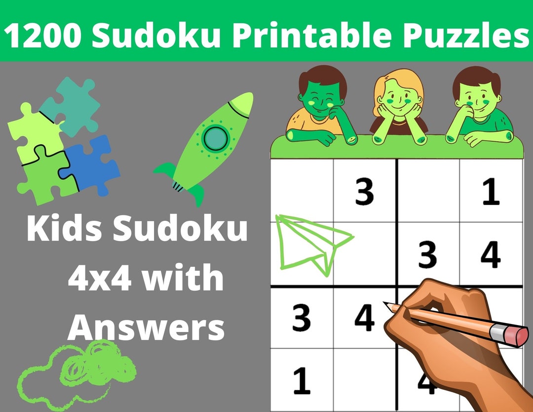 Easy Sudoku for Kids 4x4 Bundle of 1200 Printable PDF Children Puzzles ...