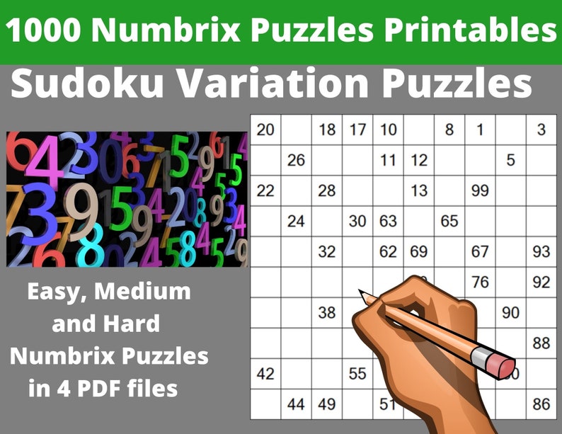 Bundle Easy, Medium and Hard Numbrix Puzzles Printable PDF - Bundle of ...