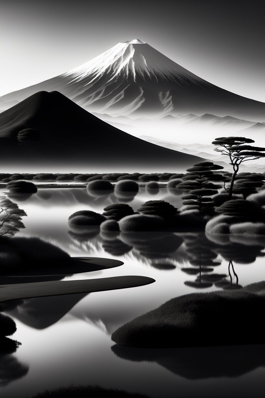 Mont Fuji in Japan in Black and White. Ai-generated Representation of ...
