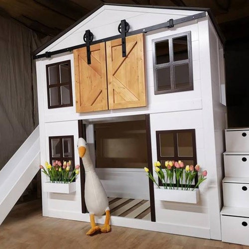 Custom Playhouse Loft Bed With Drawer Storage Stairs - Etsy