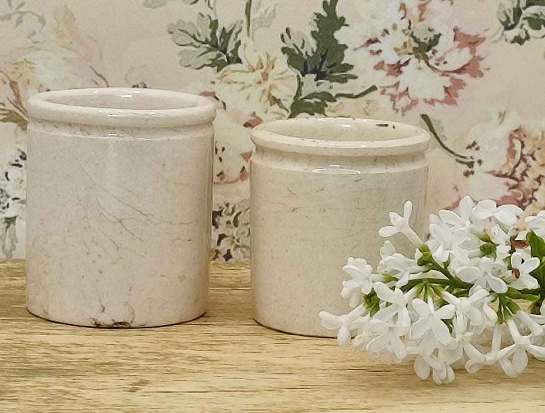 Pair of Small Vintage Stoneware/ironstone Pots ointment/preserves Etc ...